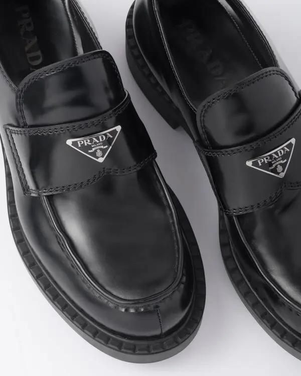 Prada Chocolate Brushed Leather Loafers