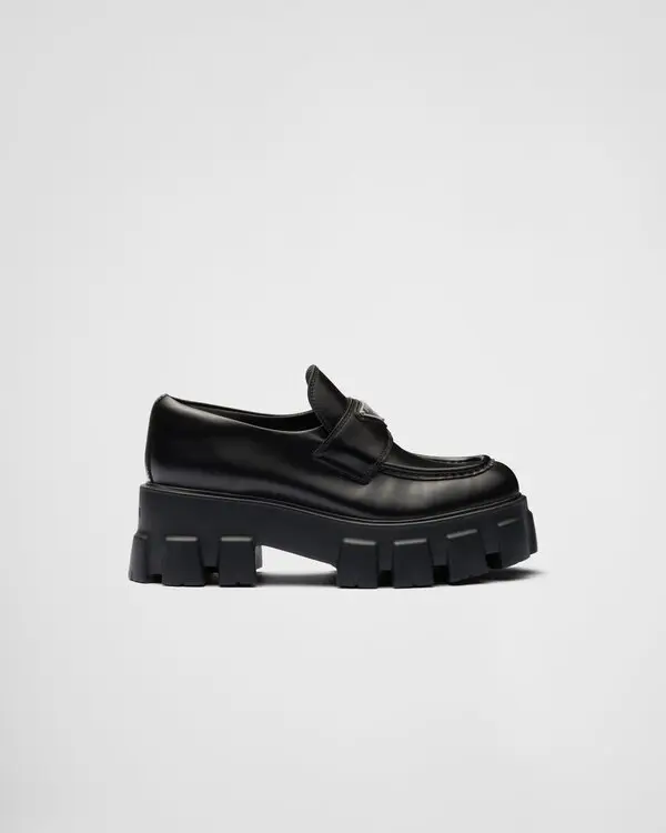 Prada Brushed Leather Monolith Loafers