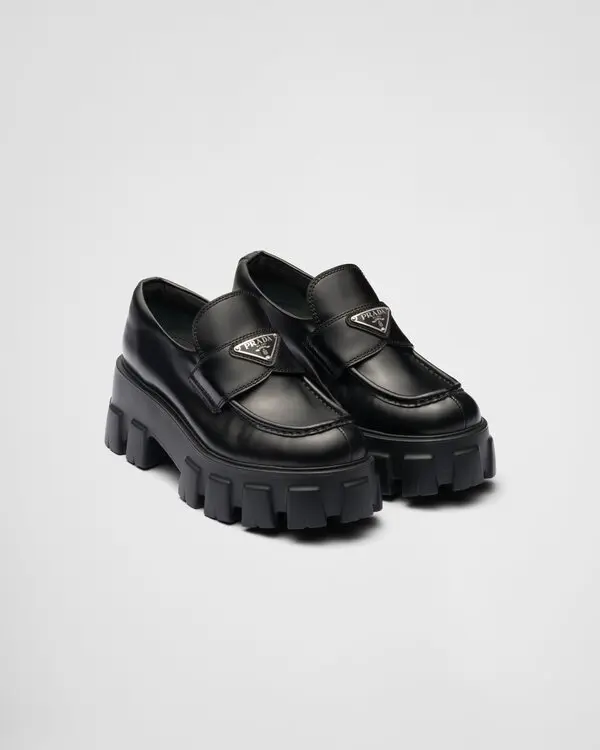 Prada Brushed Leather Monolith Loafers - Black
