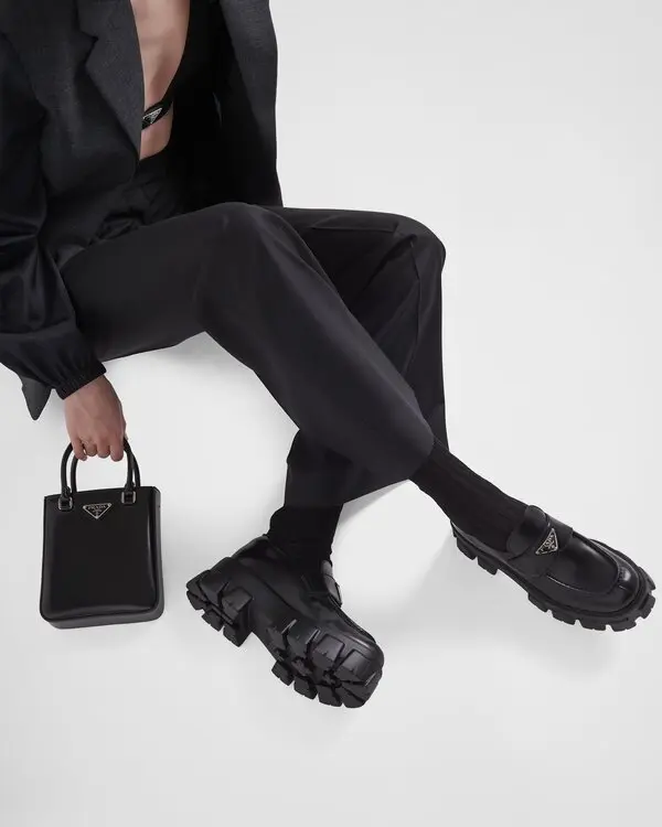 Prada Brushed Leather Monolith Loafers