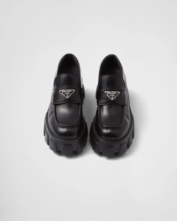 Prada Brushed Leather Monolith Loafers
