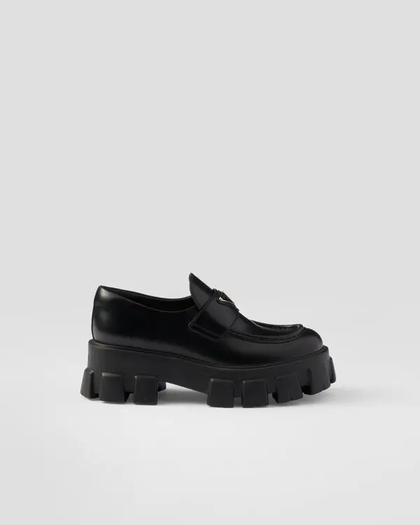 Prada Brushed Leather Monolith Loafers