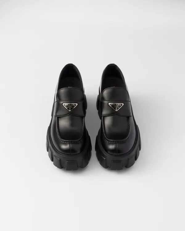 Prada Brushed Leather Monolith Loafers