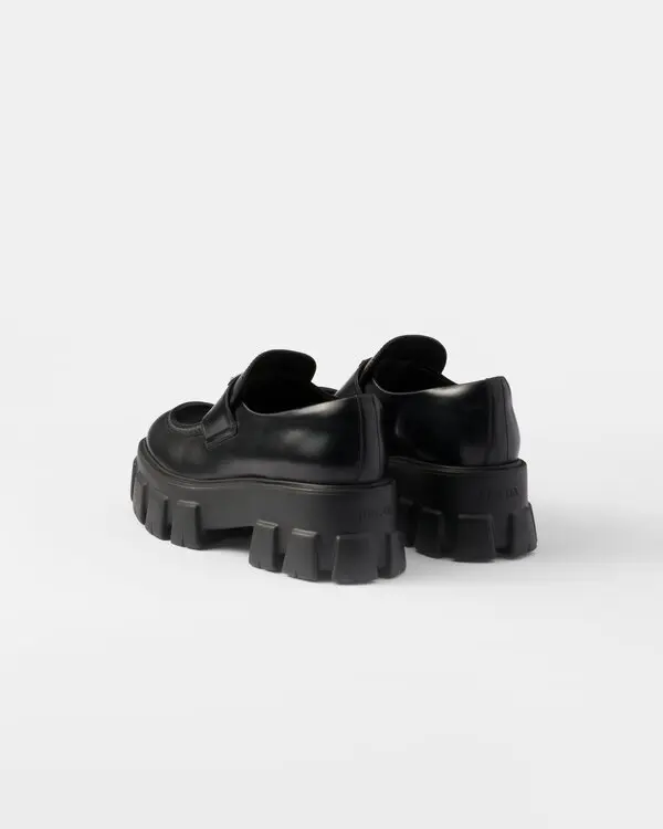 Prada Brushed Leather Monolith Loafers