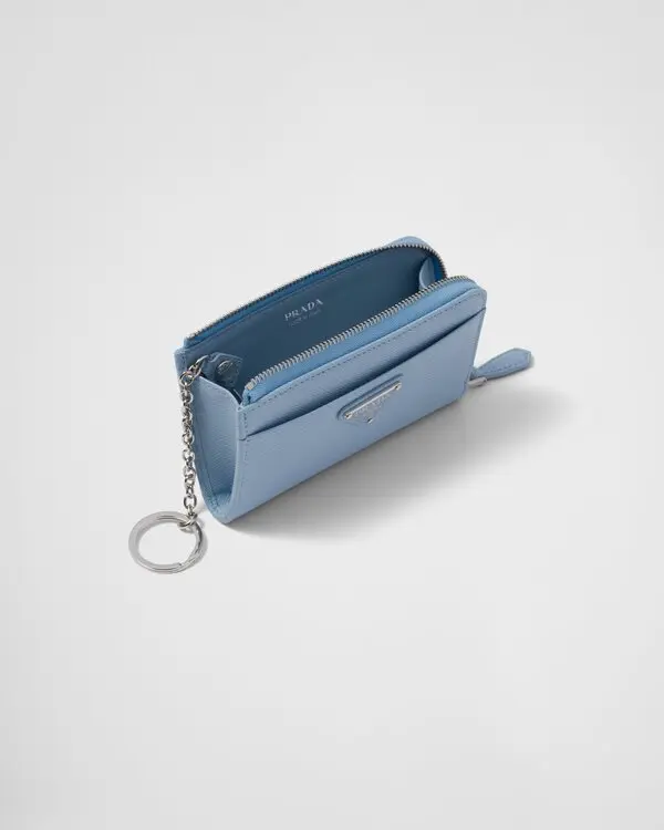 Prada Saffiano Leather Keychain - Pale Blue