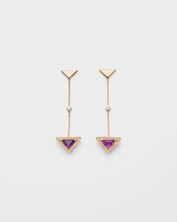 Prada Eternal Gold Drop Earrings With Diamonds And Amethyst - Gold/methyst