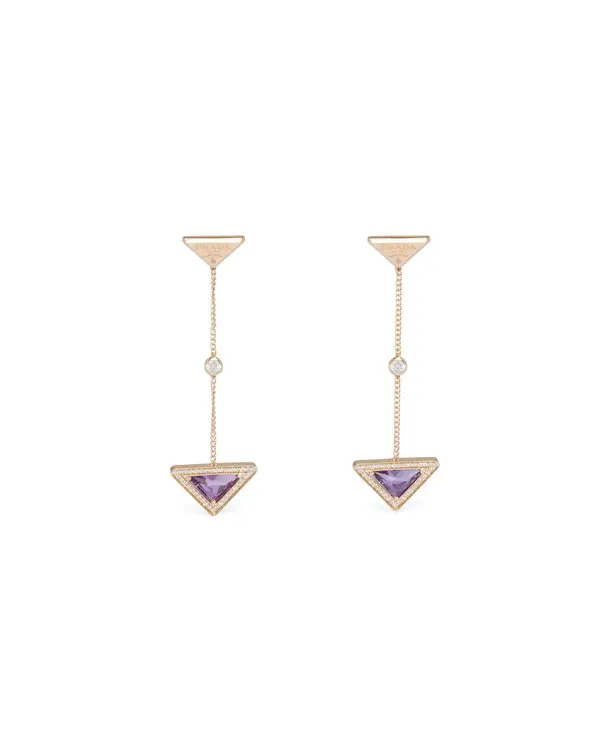 Prada Eternal Gold Drop Earrings With Diamonds And Amethyst - Gold/silver