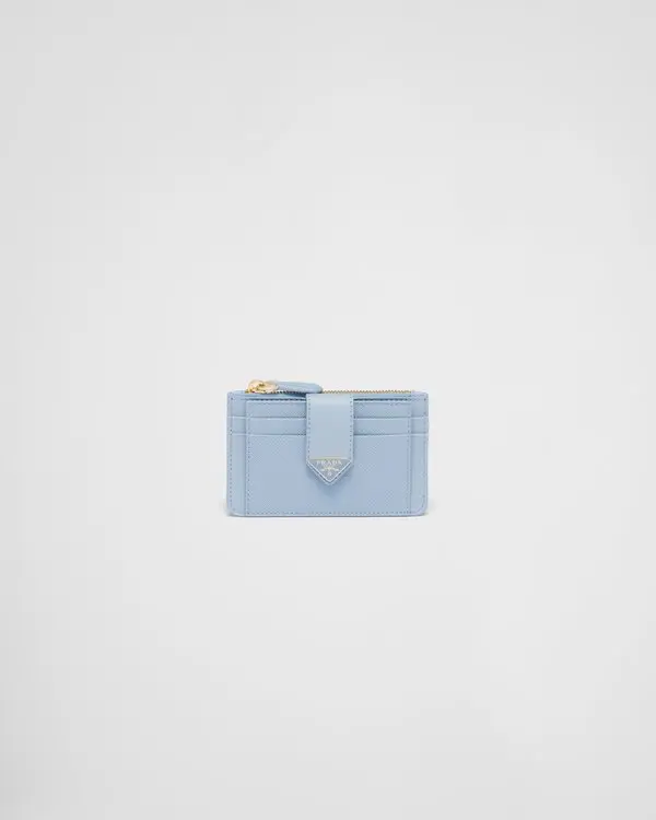 Prada Saffiano And Smooth Leather Card Holder - Light Blue