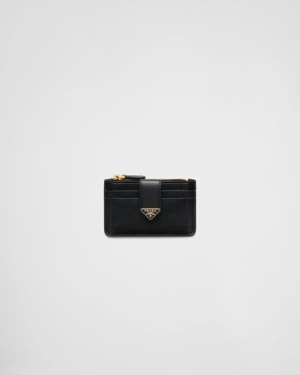 Prada Saffiano And Smooth Leather Card Holder - Black