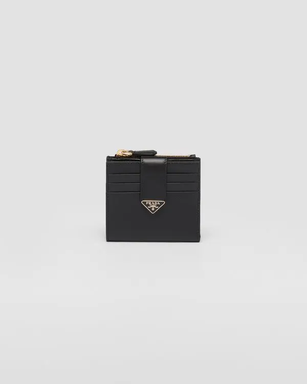Prada Small Saffiano And Smooth Leather Wallet - Black