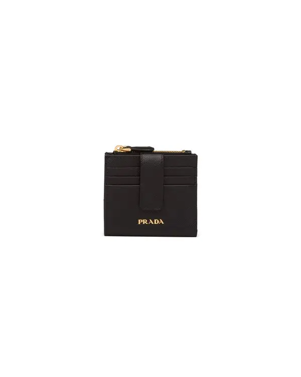 Prada Small Saffiano And Smooth Leather Wallet - Black