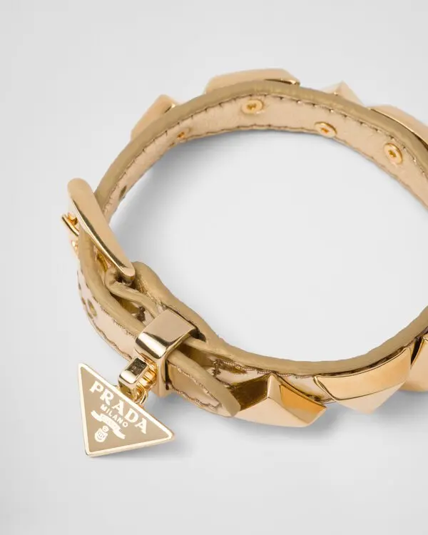 Prada Studded Brushed Leather Bracelet - Platinum | Editorialist