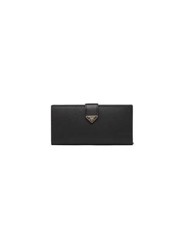 Prada Large Saffiano And Smooth Leather Wallet - Black