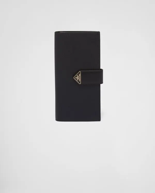 Prada Large Saffiano And Smooth Leather Wallet - Black
