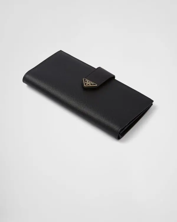 Prada Large Saffiano And Smooth Leather Wallet - Black
