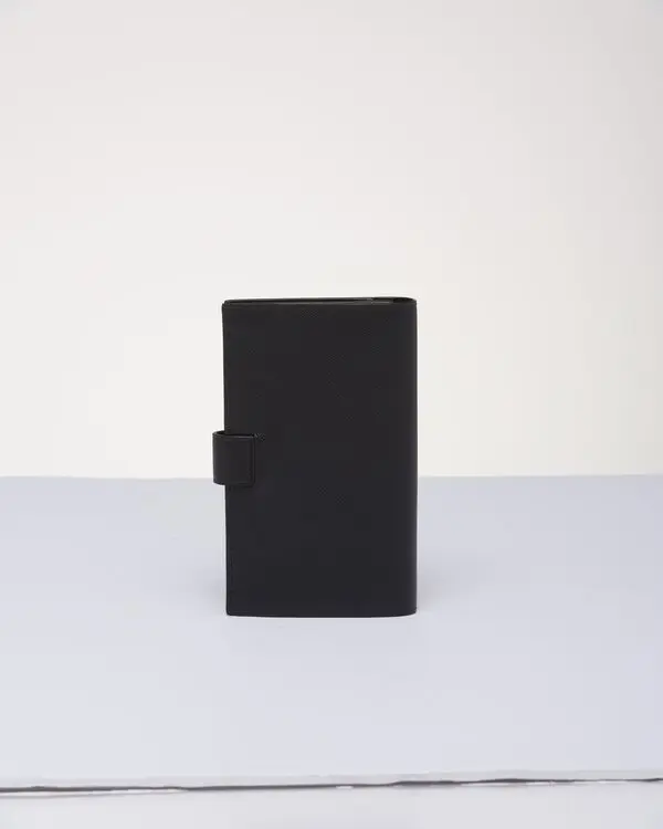 Prada Large Saffiano And Smooth Leather Wallet - Black