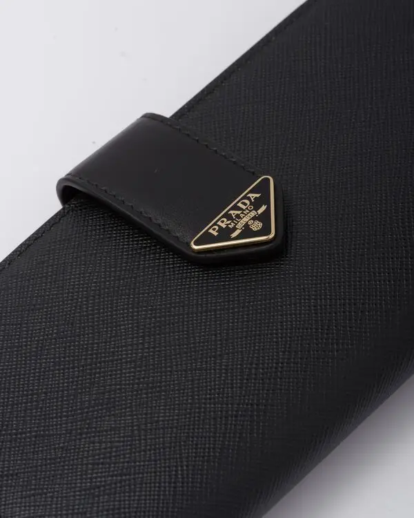 Prada Large Saffiano And Smooth Leather Wallet - Black