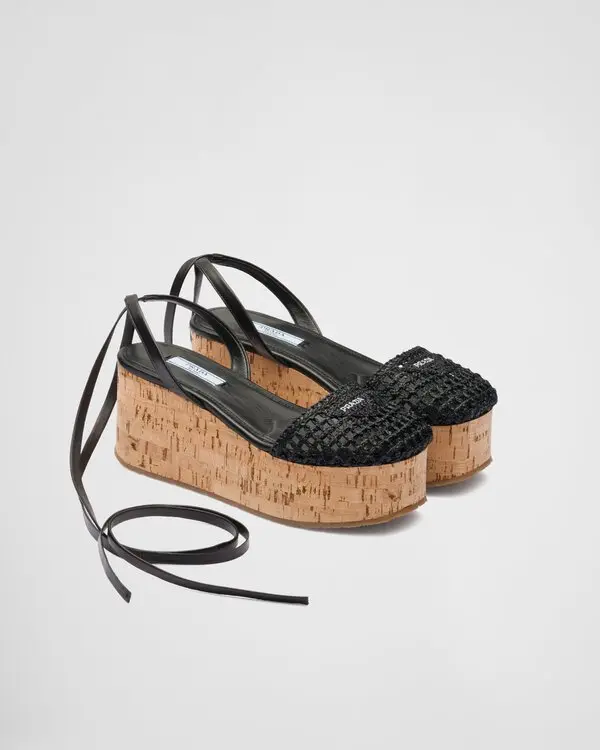 Prada Crochet Wedge Sandals