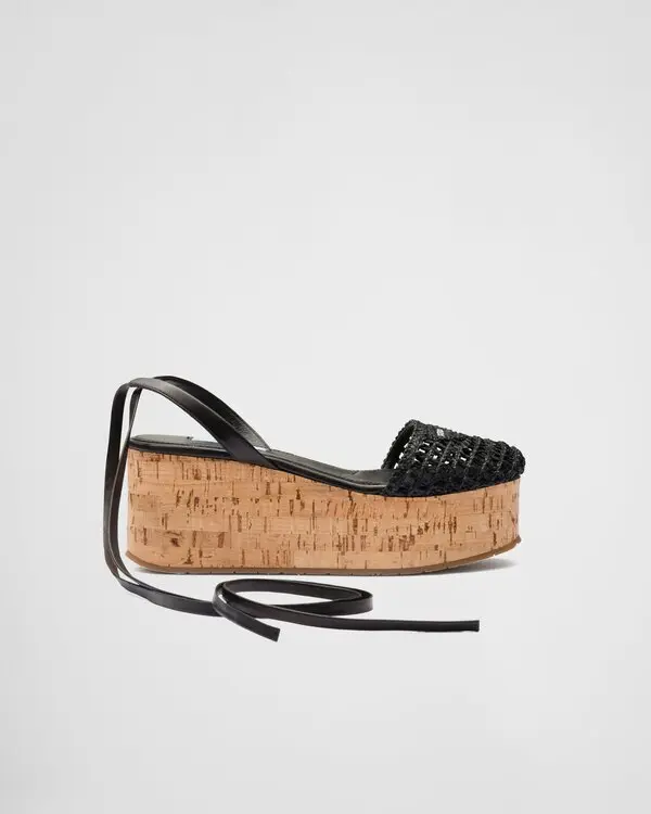 Prada Crochet Wedge Sandals