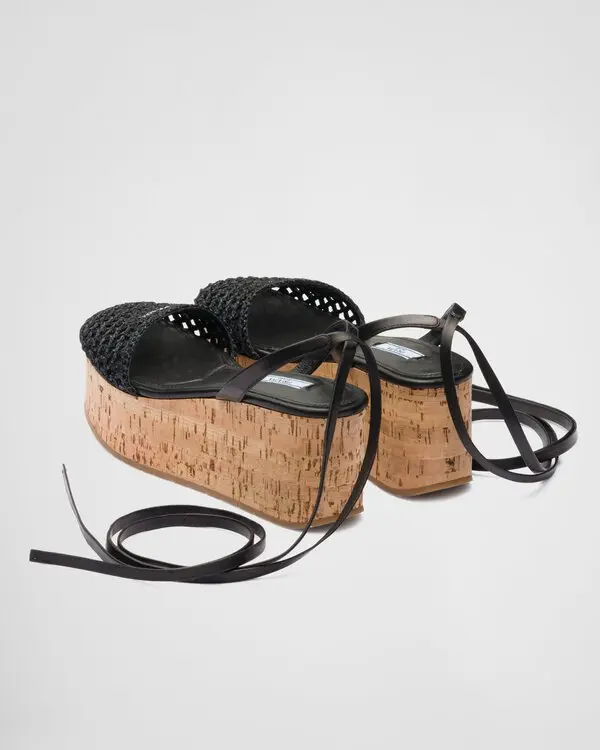 Prada Crochet Wedge Sandals