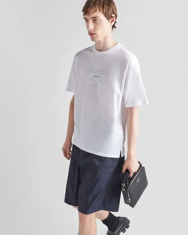 Prada 3d Logo Cotton-Blend T-Shirt - White | Editorialist