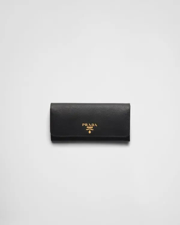 Prada Large Saffiano Leather Wallet - Black/hibiscus