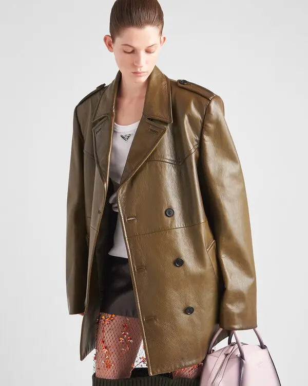 Prada Double-breasted Leather Coat