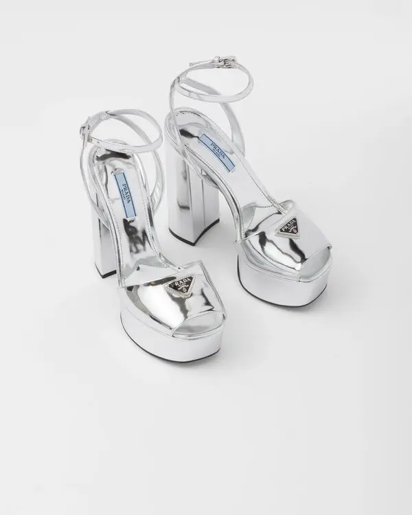 Prada Metallic Leather Platform Sandals - Silver | Editorialist