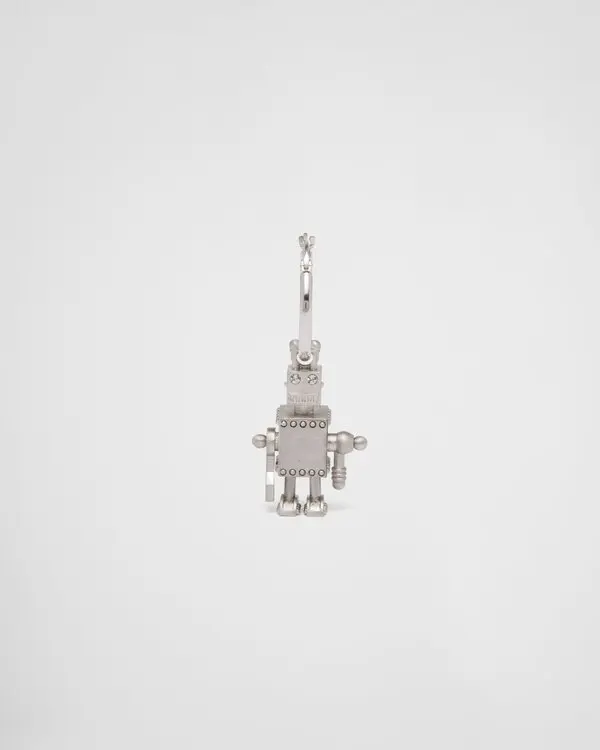 Prada Single Earring With Robot Pendant - Silver