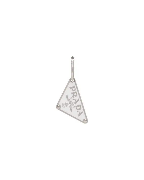 Prada Symbole Pendant Right Earring - White