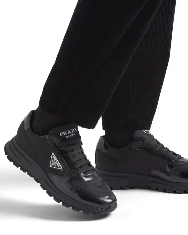 Prada Prax 01 Re-nylon And Brushed Leather Sneakers - Black