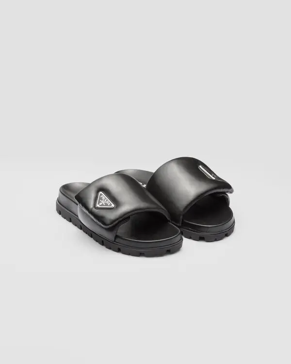 Prada Soft Padded Nappa Leather Slides - Black | Editorialist