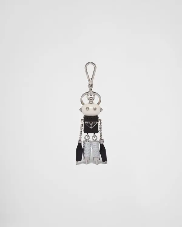 Prada Robot Saffiano Leather Keychain Charm - Steel/black