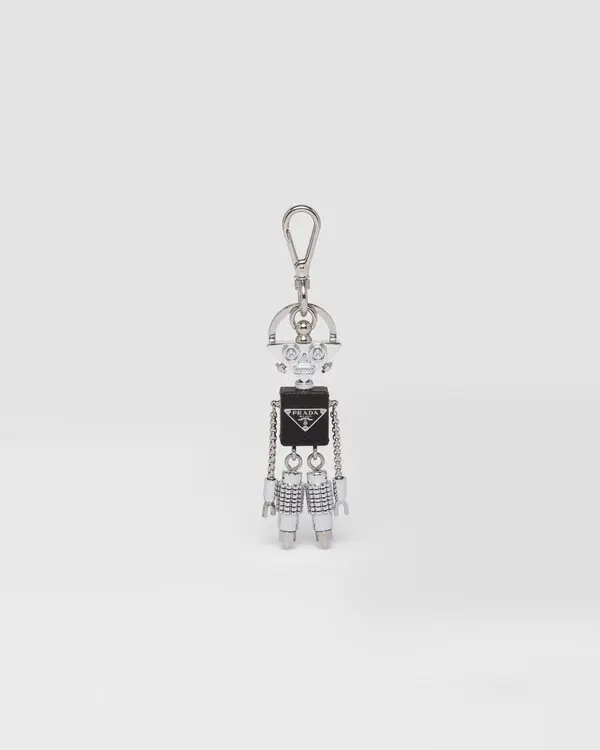 Prada Robot Saffiano Leather Keychain Charm - Steel/black