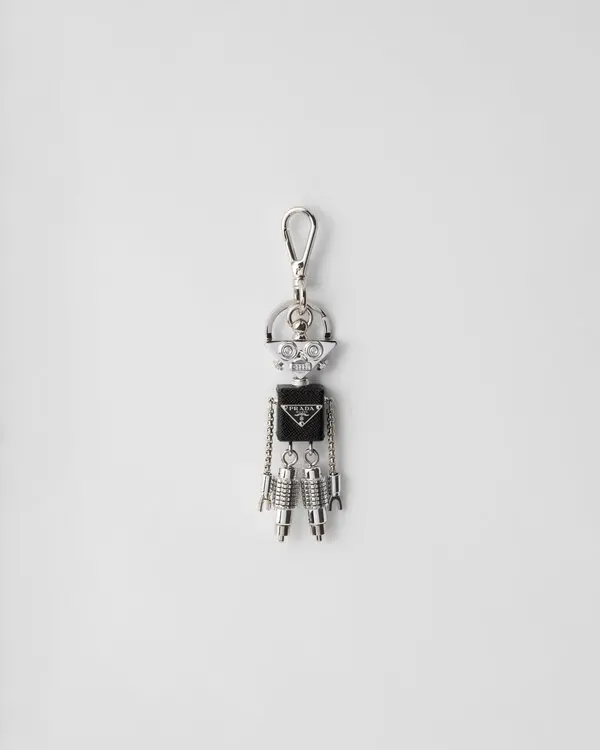 Prada Robot Saffiano Leather Keychain Charm - Steel/black