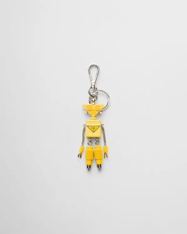 Prada Robot Saffiano Leather Keychain Charm - Sunny Yellow
