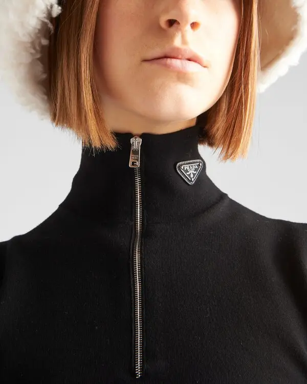 Prada Wool And Viscose Turtleneck Crop Top - Black | Editorialist