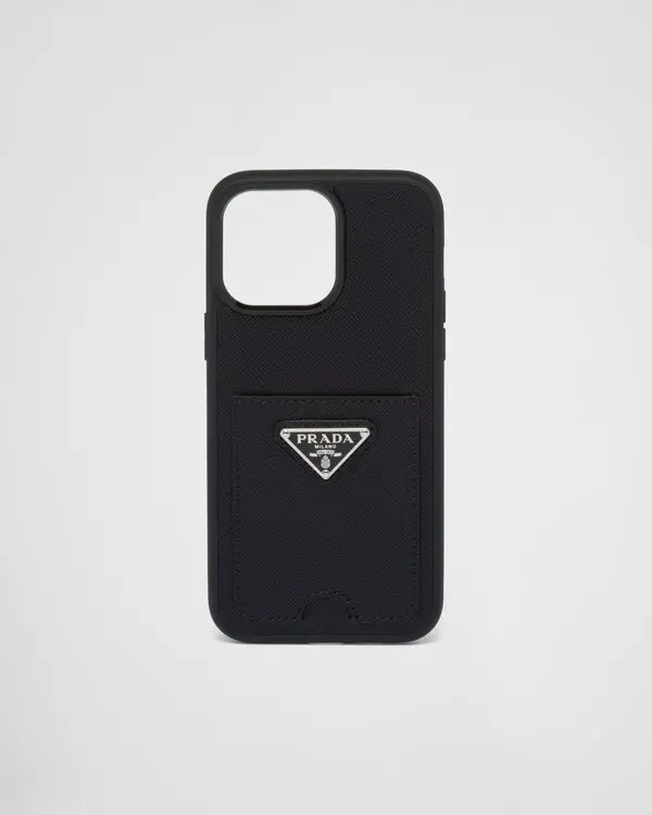 Prada Saffiano Leather Cover For Iphone 14 Pro Max - Black