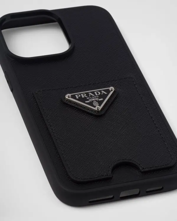Prada Saffiano Leather Cover For Iphone 14 Pro Max - Black