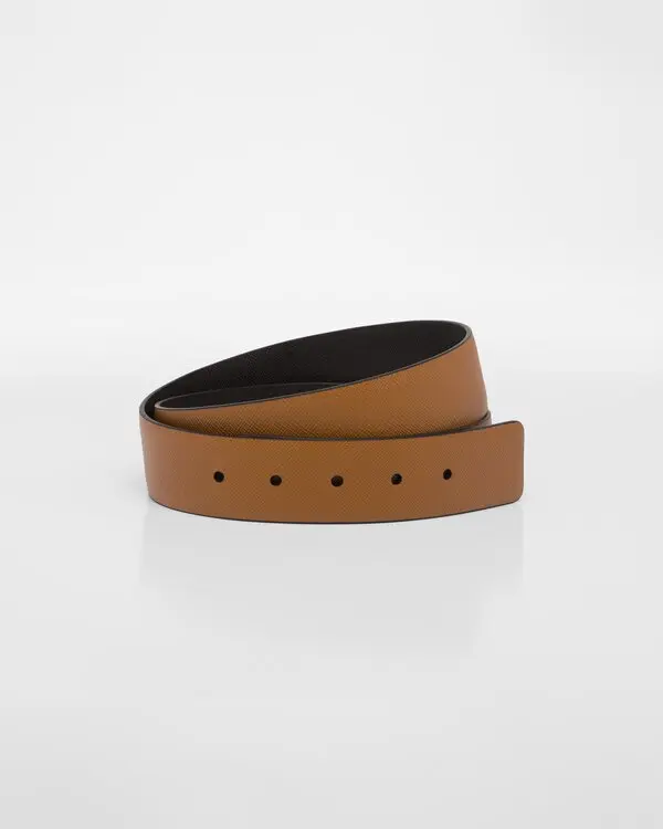 Prada Reversible Saffiano Leather Belt Strap - Tobacco/black