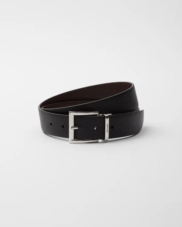 Prada Saffiano Leather Reversible Belt - Black / Burnt Sienna