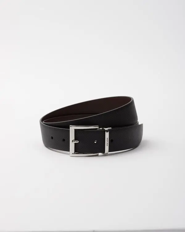 Prada Saffiano Leather Reversible Belt - Black