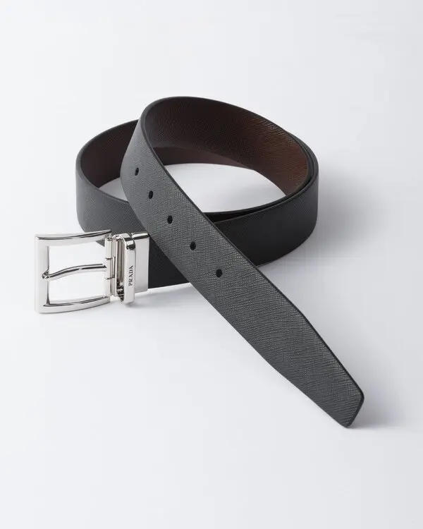 Prada Saffiano Leather Reversible Belt - Black