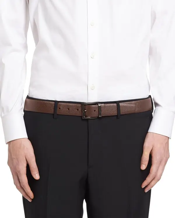 Prada Saffiano Leather Reversible Belt - Black