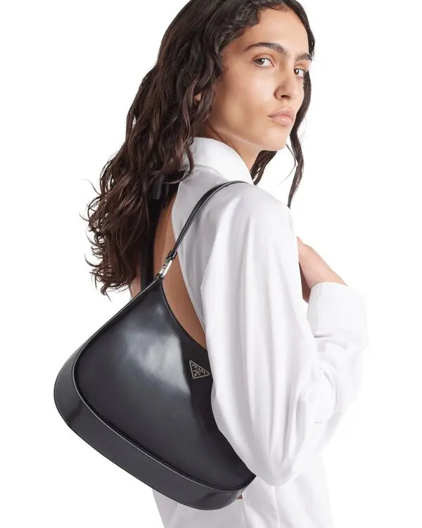 Prada Cleo Brushed Leather Shoulder Bag - Black