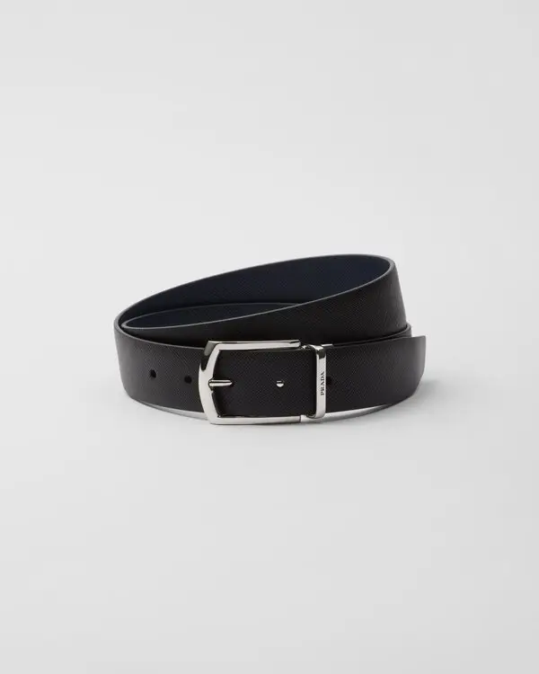 Prada Reversible Saffiano Leather Belt - Black/baltic Blue