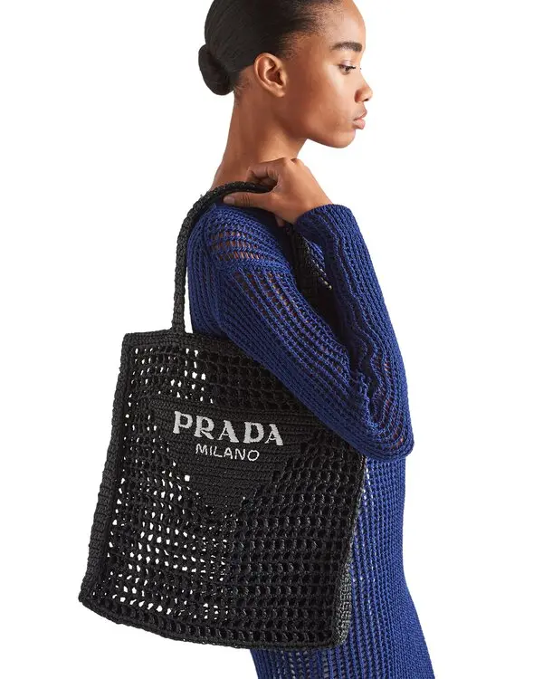 Prada Crochet Tote Bag - Black