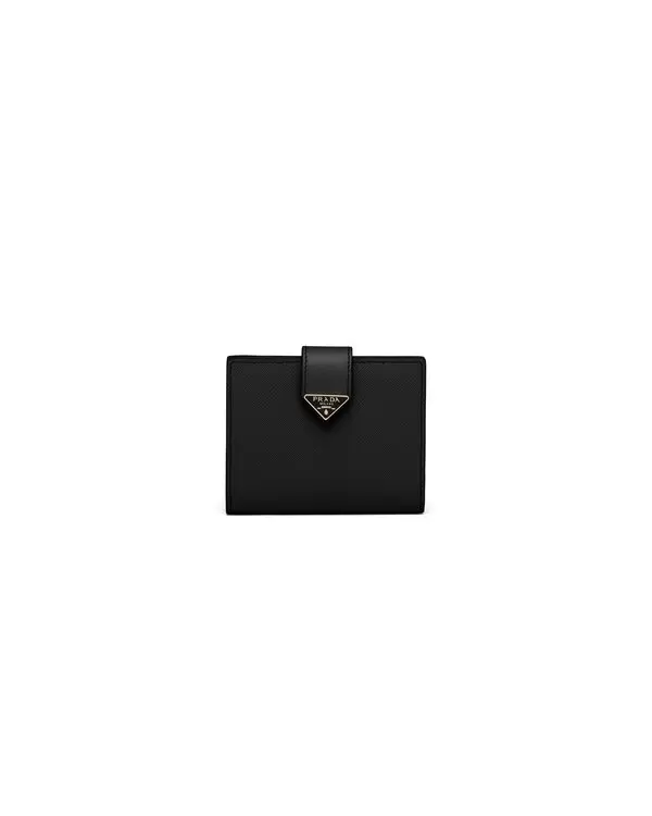 Prada Small Saffiano And Smooth Leather Wallet - Black