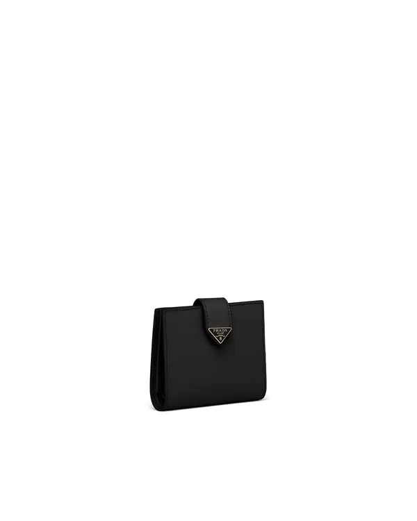 Prada Small Saffiano And Smooth Leather Wallet - Black
