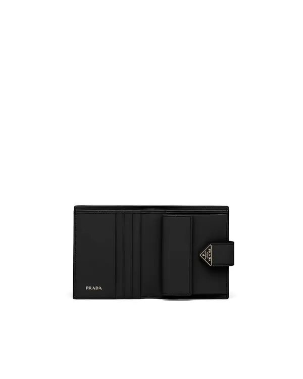 Prada Small Saffiano And Smooth Leather Wallet - Black